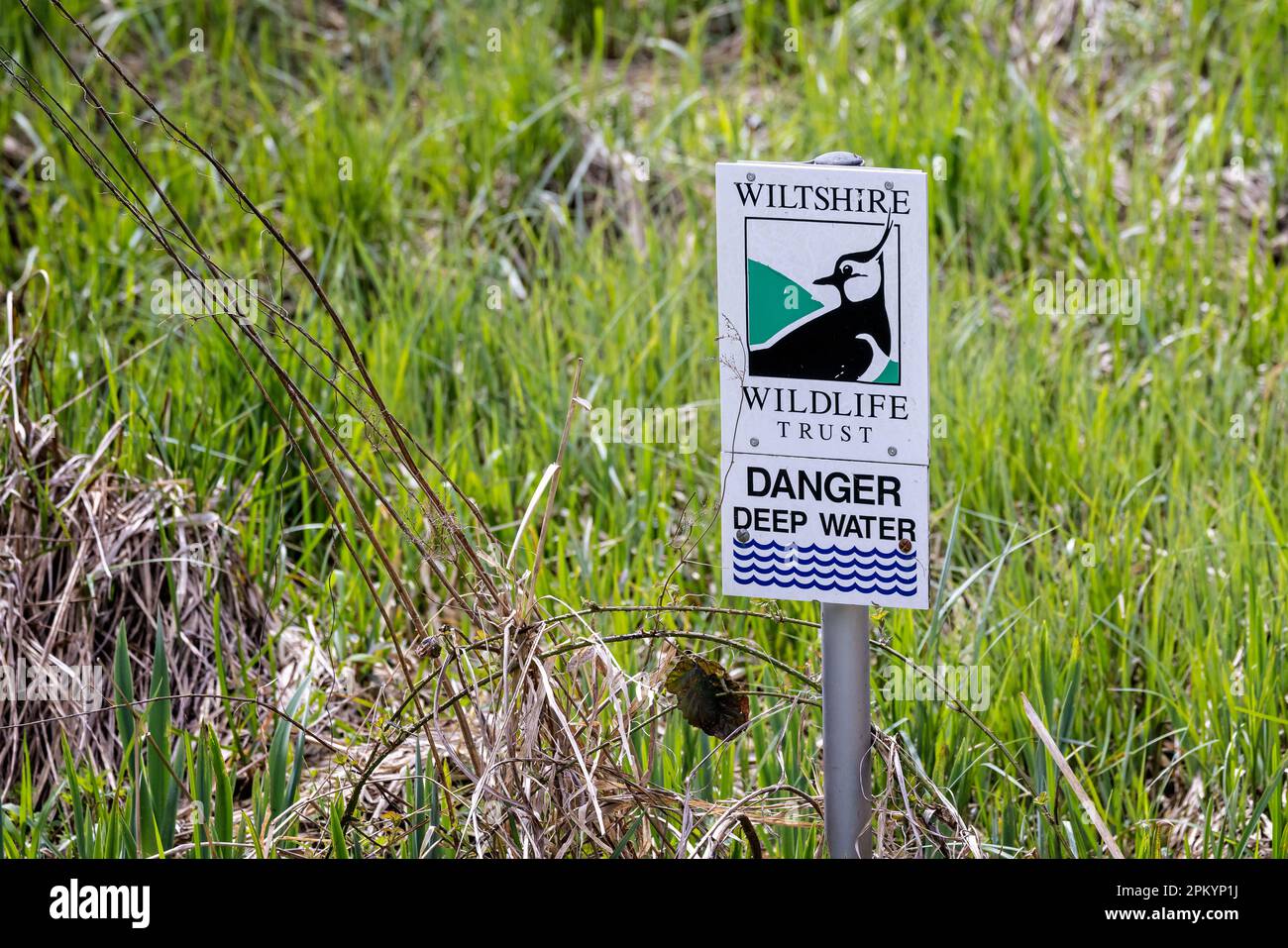 Close up of Wiltshire Wildlife Trust, danger deep water, sign at ...
