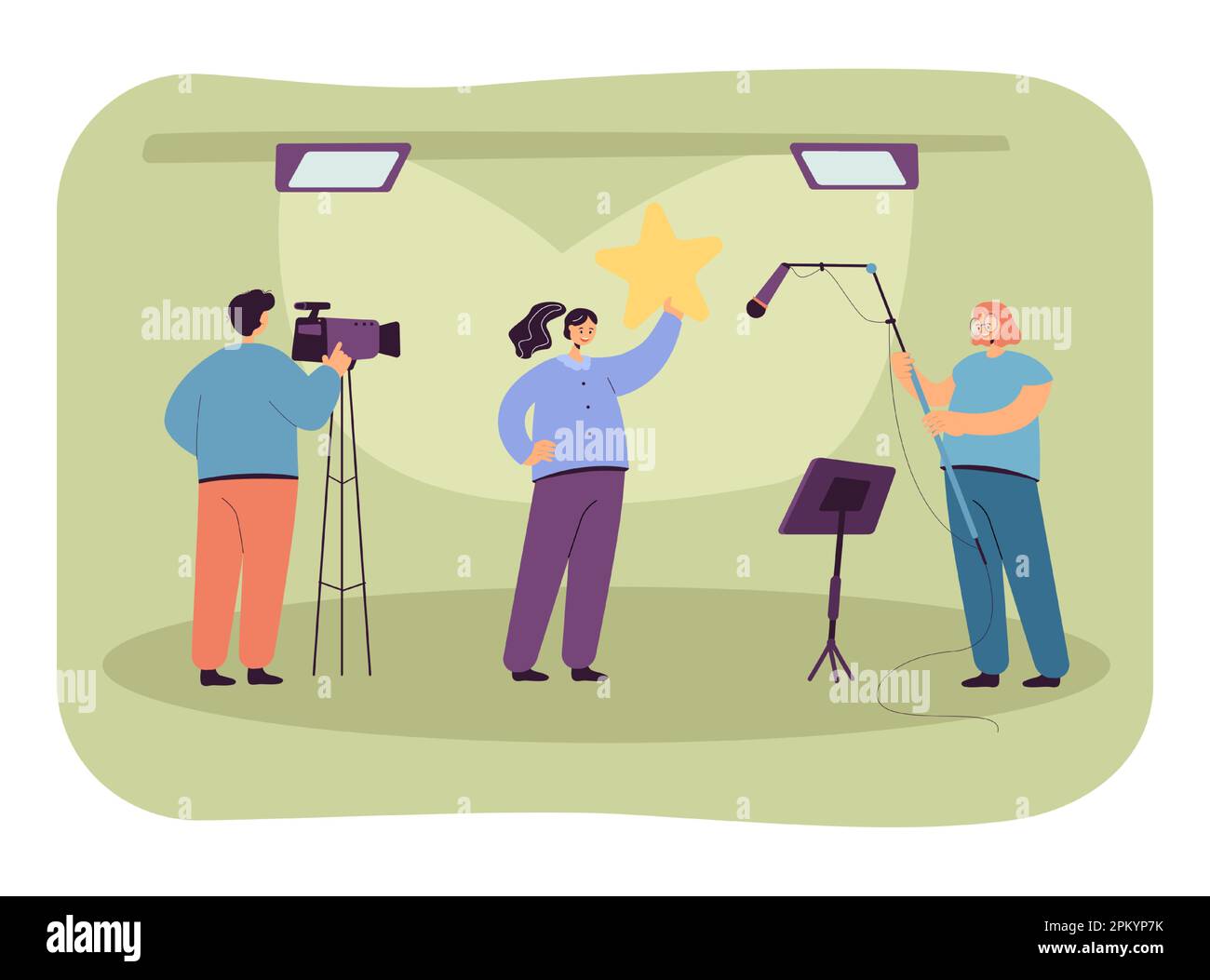 Boom operator holding microphone Stock Vector Images - Alamy