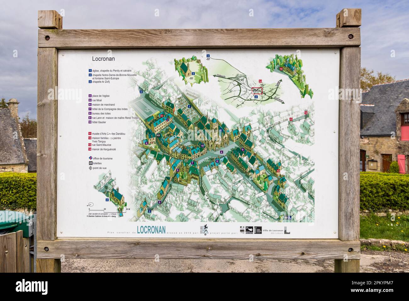 A tourist map of medieval Locronan Village, Brittany, France Stock ...