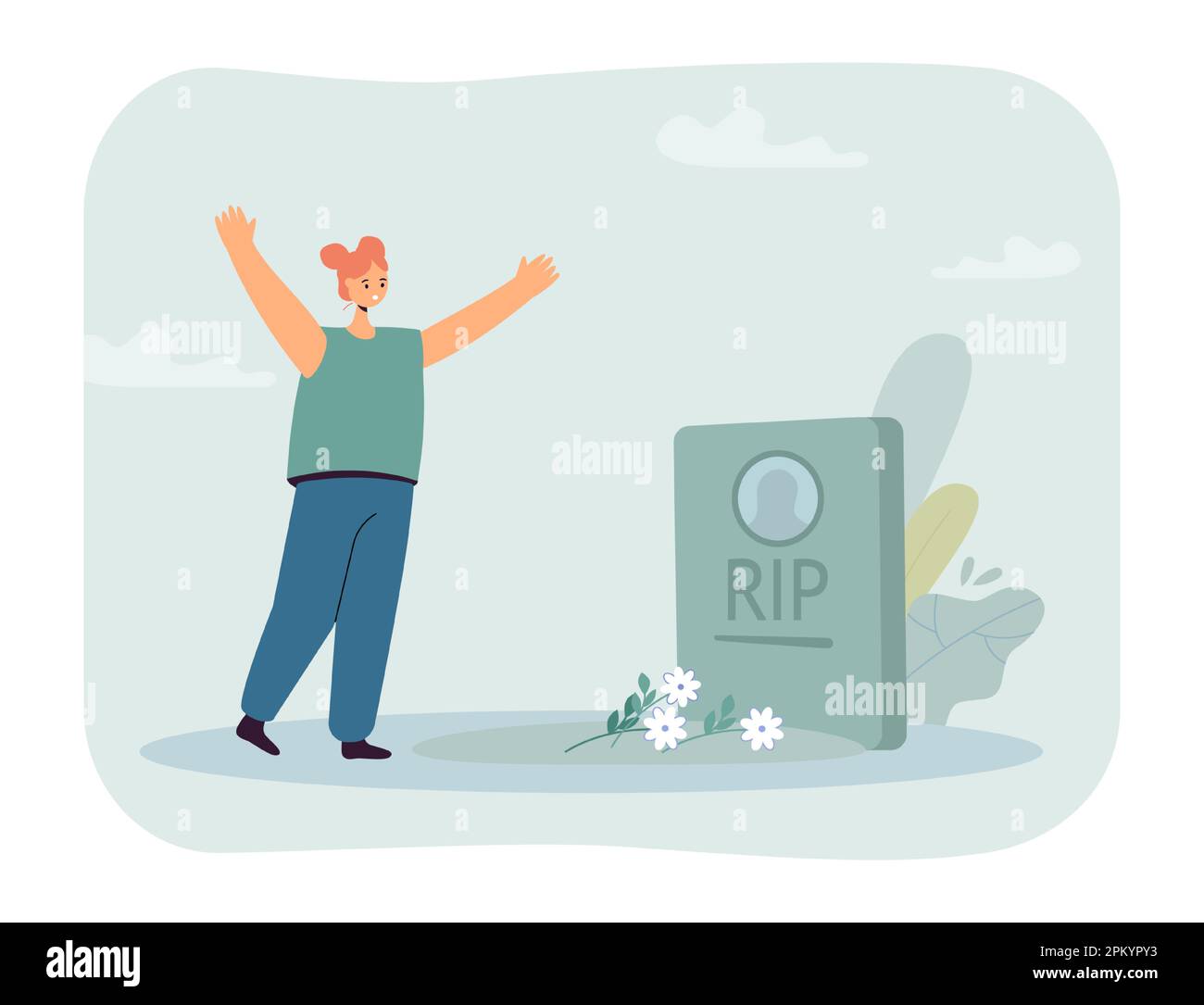 Girl mourning at grave flat vector illustration Stock Vector Image ...