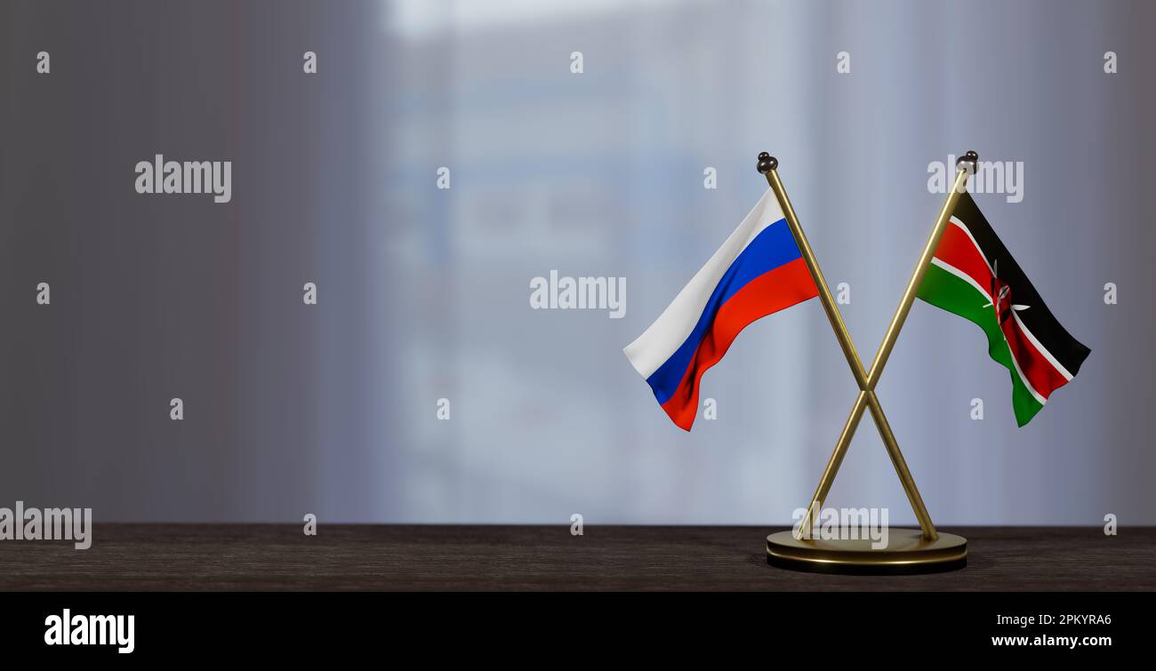 Russia and Kenya flags on table. Negotiation between Kenya and Russia ...