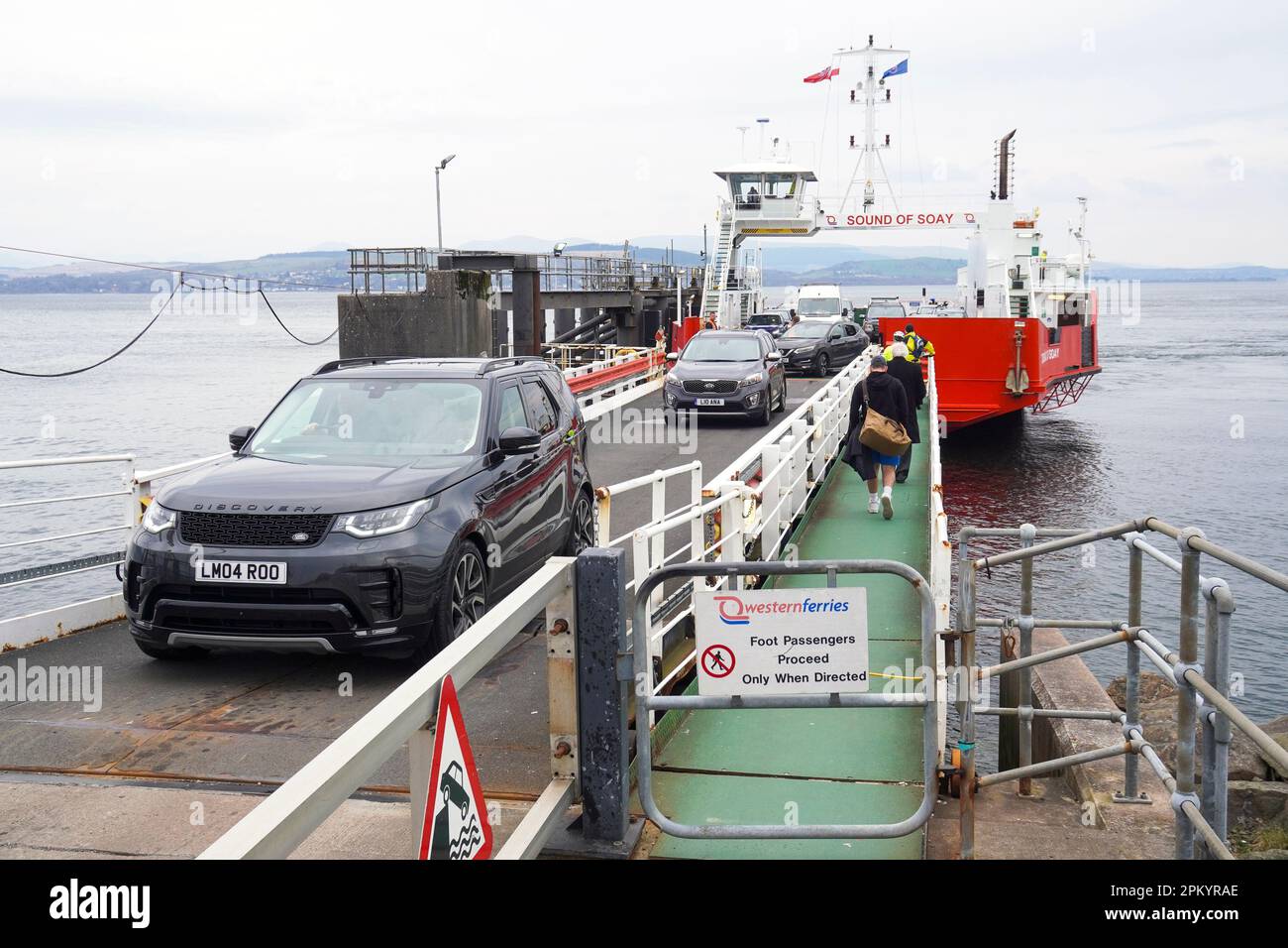Western ferries, car and passenger ferry, Sound of Soay, sailing across ...