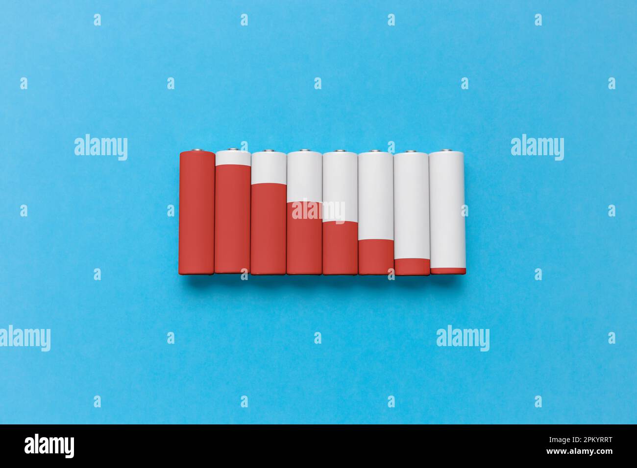 Top view of set with different red and white batteries for lowering ...