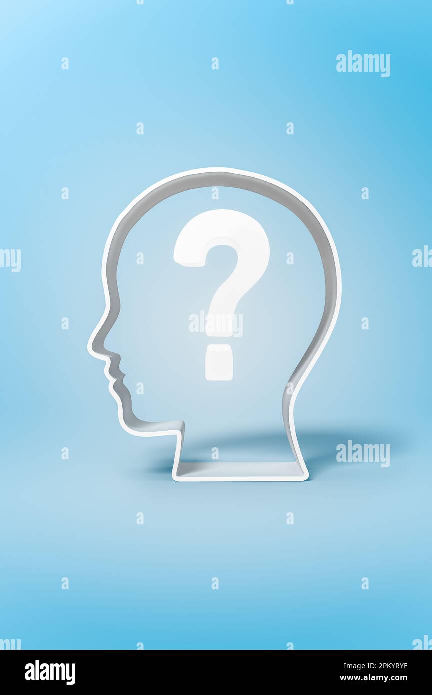 Question mark icon placed inside empty human head shape isolated on ...