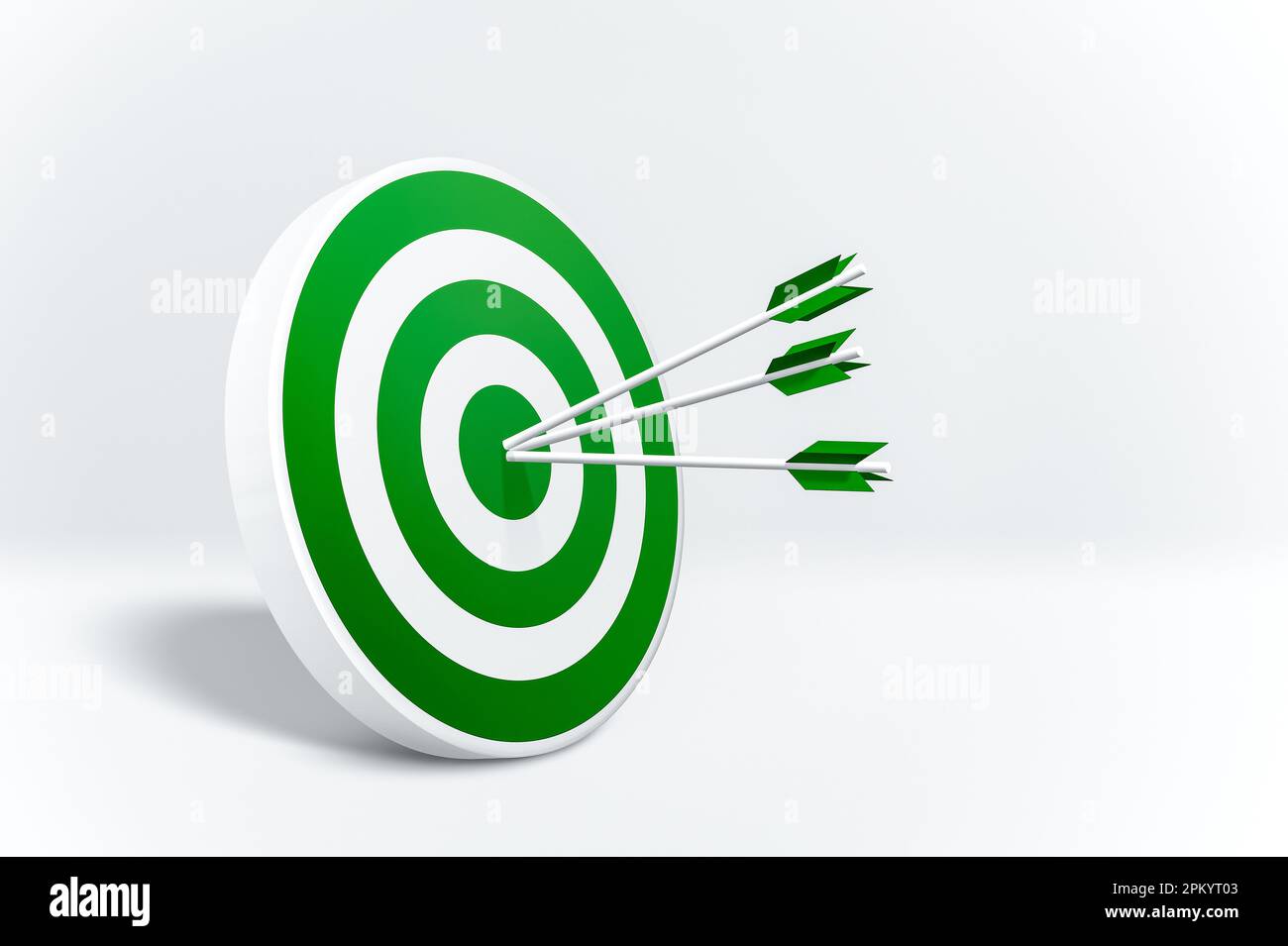 Creative illustration of green round shaped target with thin arrow ...