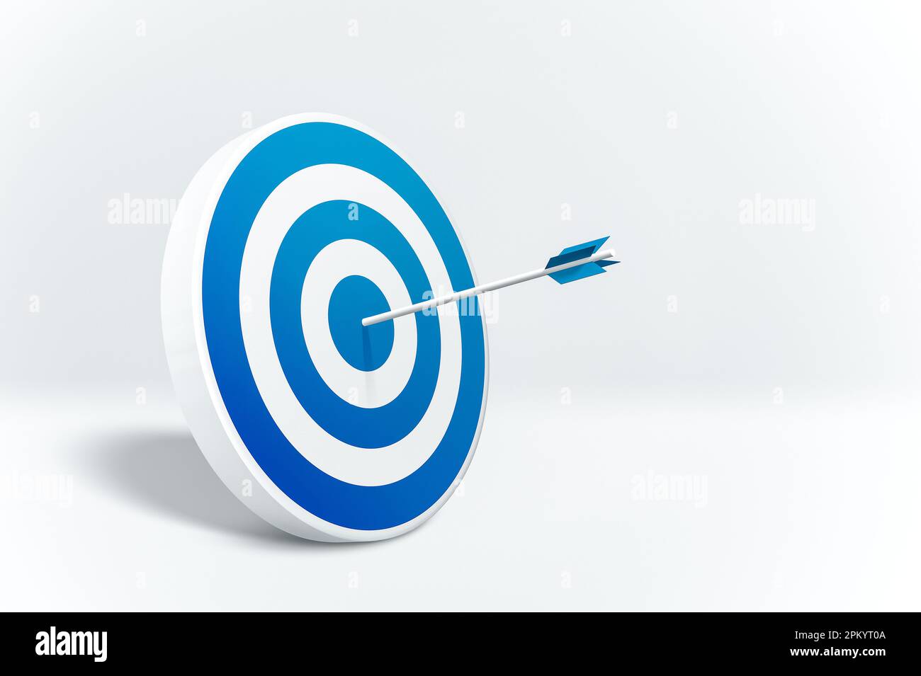 Creative illustration of blue round shaped target with thin arrow ...