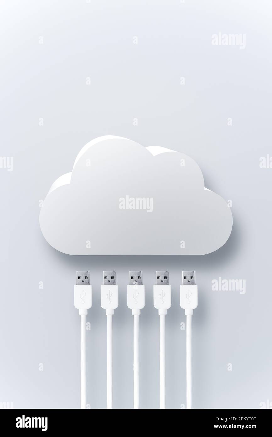 White cloud storage system with connecting USB wires of different ...