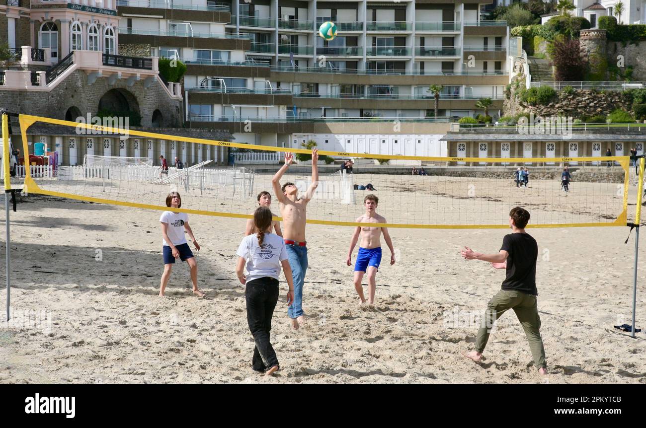 A game of Beach Volleyball at Dinard, Brittany, North West France ...