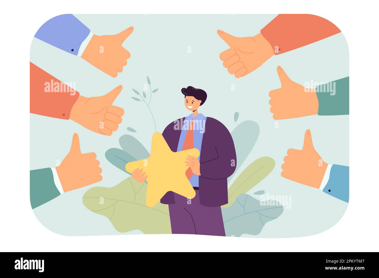 Popular worker holding star and colleagues giving thumbs up Stock ...