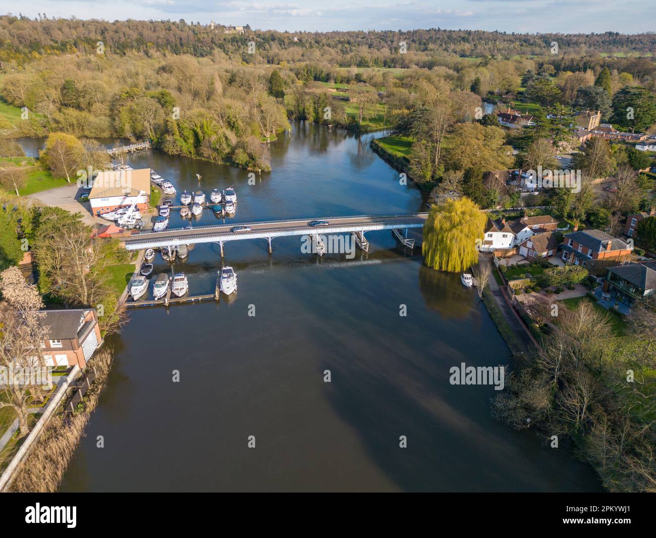 Aerial view of Cookham, a small village on the River Thames, Berkshire ...