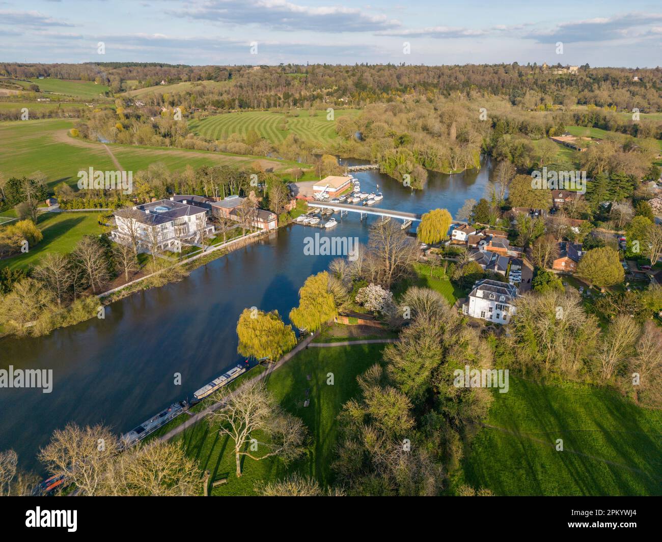 Aerial view of Cookham, a small village on the River Thames, Berkshire ...
