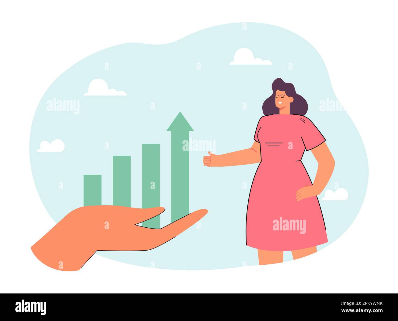 Woman Rejoicing Growing Statistics Flat Vector Illustration Stock