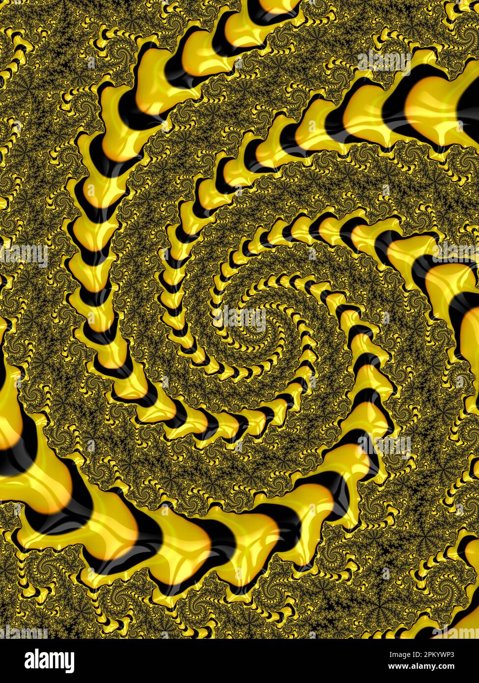 Yellow and black curves forming surreal fractal spiral illustration ...