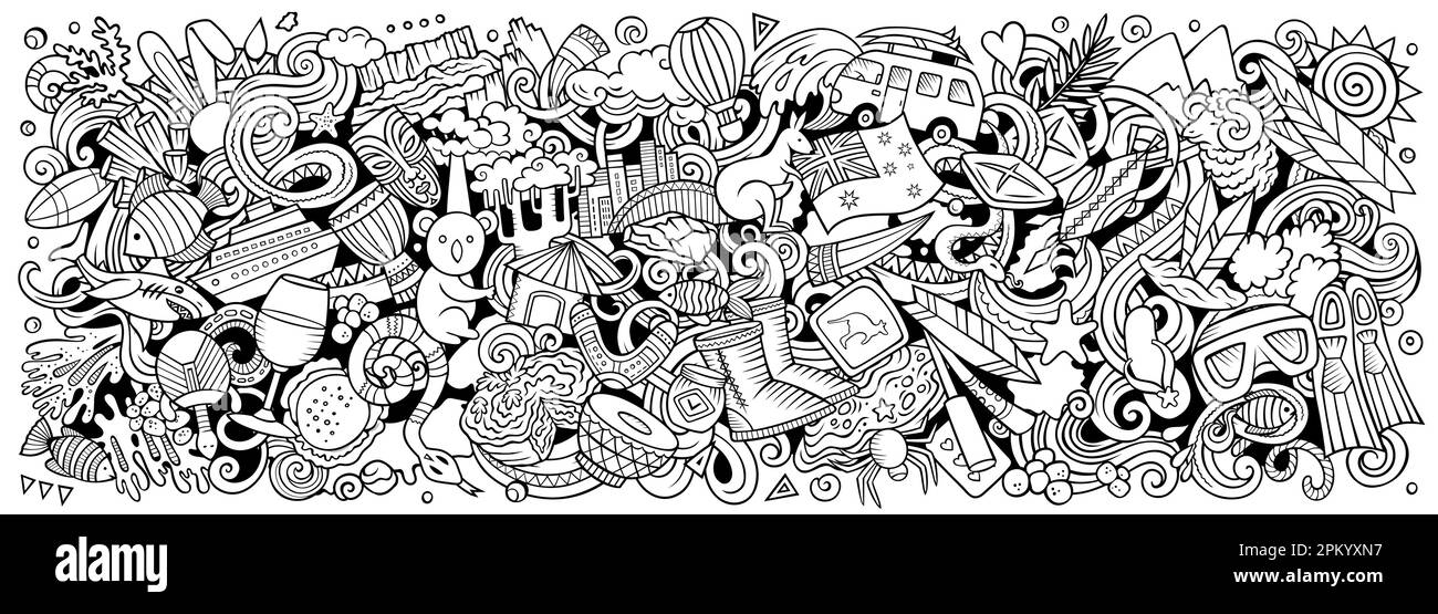 Vector illustration with Australia theme doodles. Hand drawn and eye ...