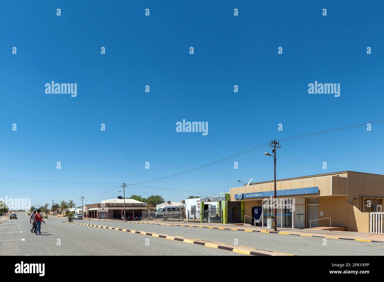 Kenhardt, South Africa - Feb 28 2023: A street scene, with a bank ...