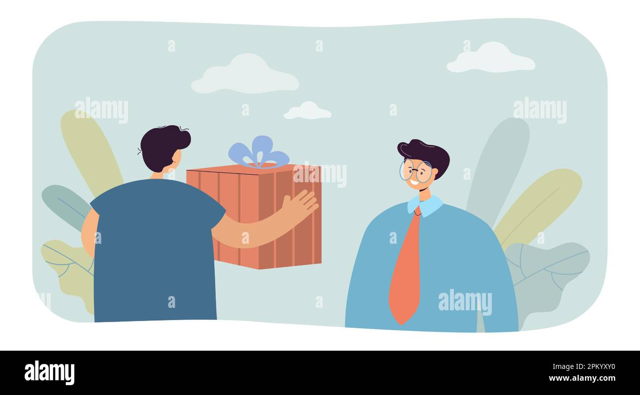 Man receiving gift box from courier flat vector illustration Stock ...
