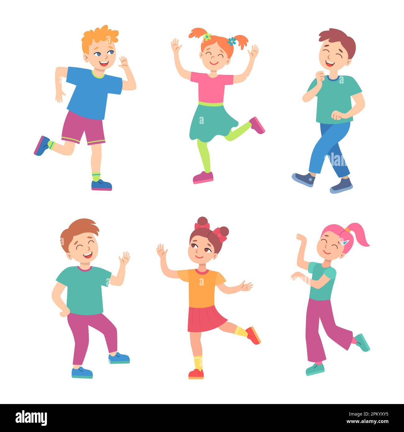 Cute cartoon children dancing together vector illustrations set Stock ...