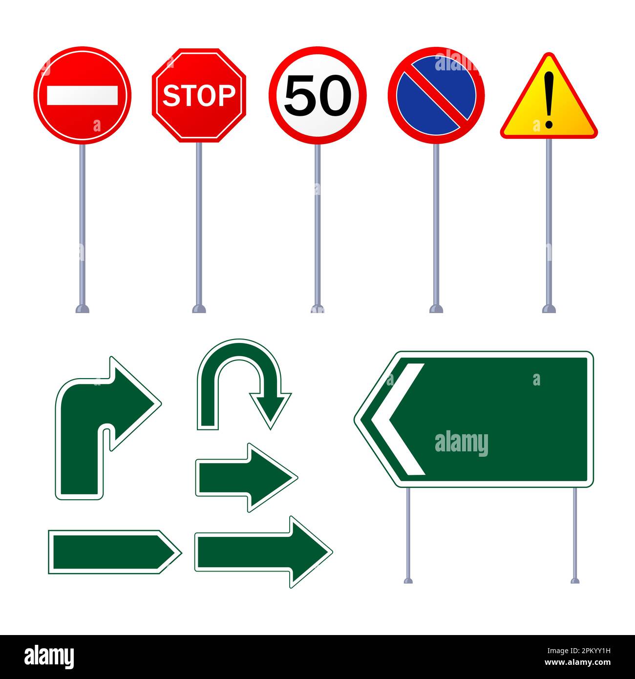 Highway road signs on metal posts vector illustrations set Stock Vector ...