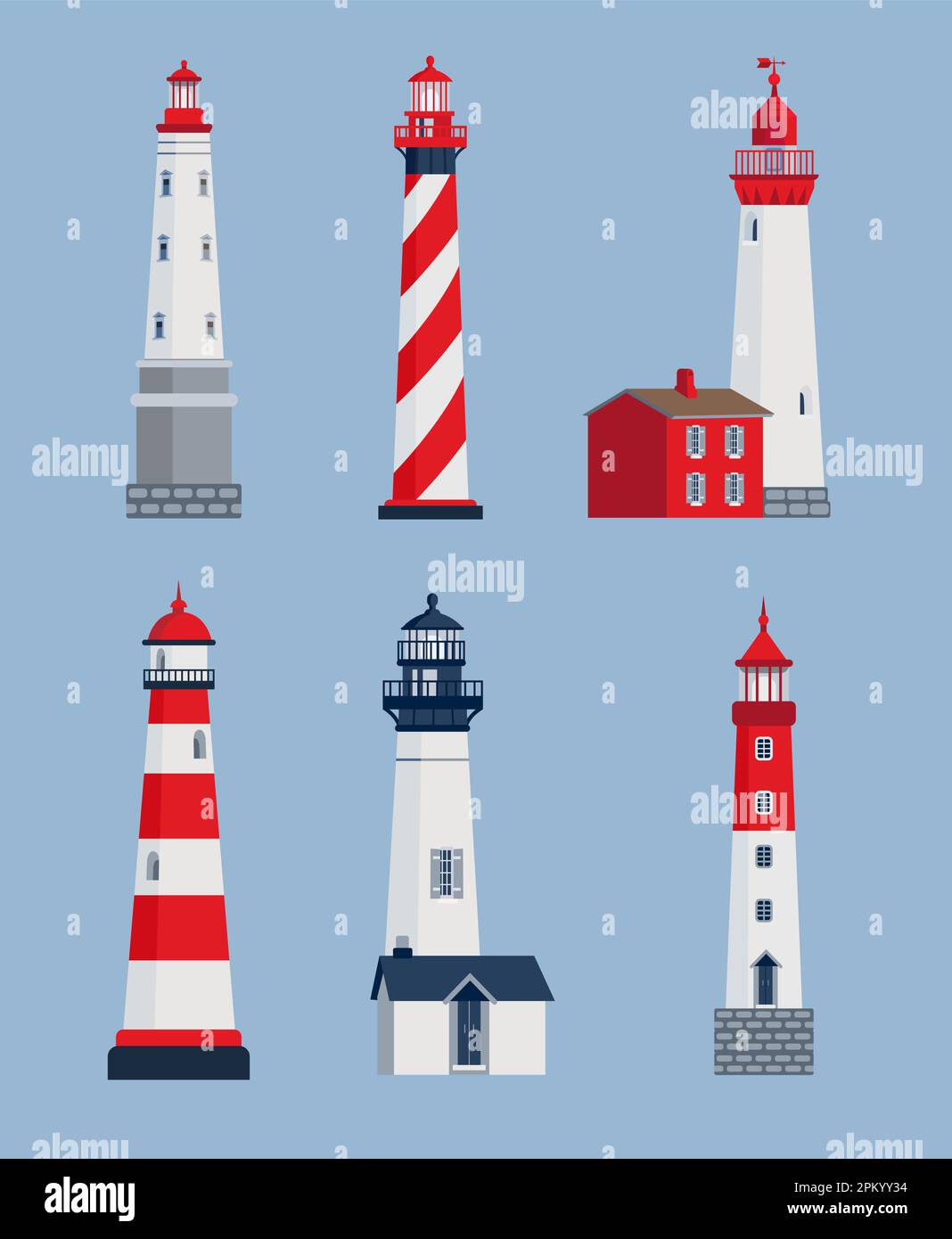 Different lighthouses vector illustrations set Stock Vector Image & Art ...