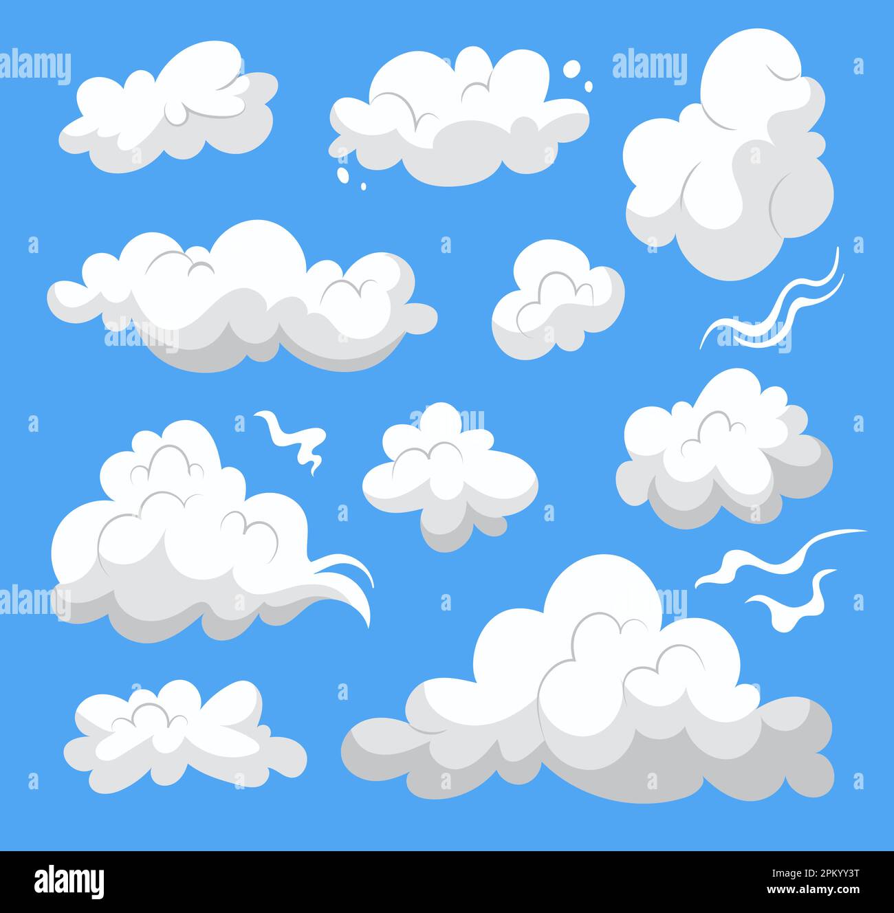 White clouds of different shapes flat vector illustrations set Stock ...