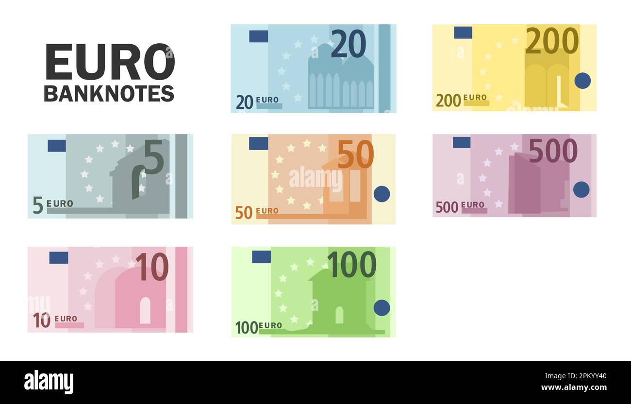 Simple icons of euro banknotes for wallet isolated Stock Vector Image ...