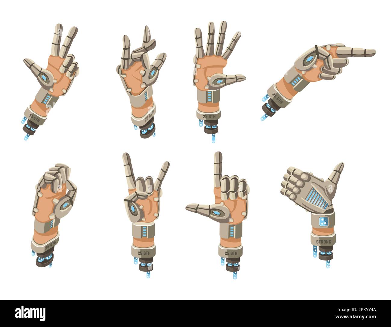 Robot hands showing various gestures cartoon illustration set Stock ...
