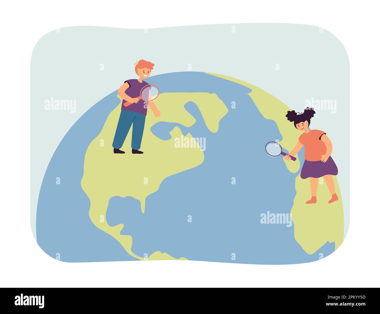 Kids exploring planet with magnifier flat vector illustration Stock ...