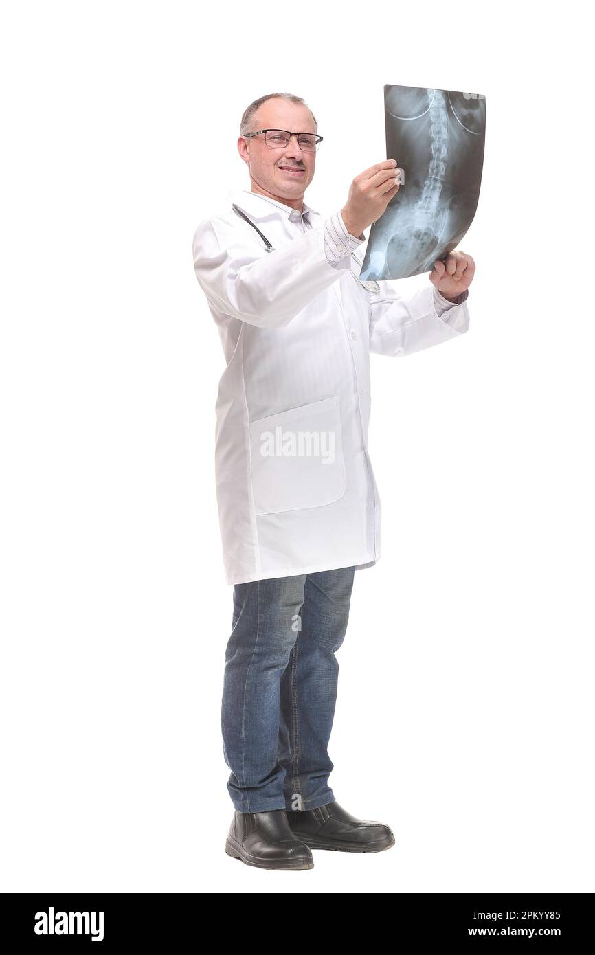 Front view of a doctor with stethoscope studying x-ray image Stock ...
