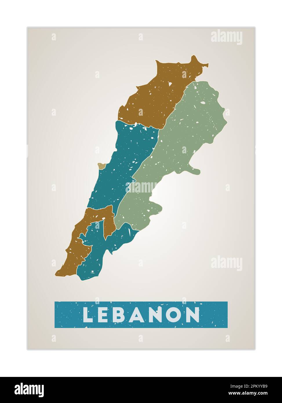 Lebanon map. Country poster with regions. Old grunge texture. Shape of ...