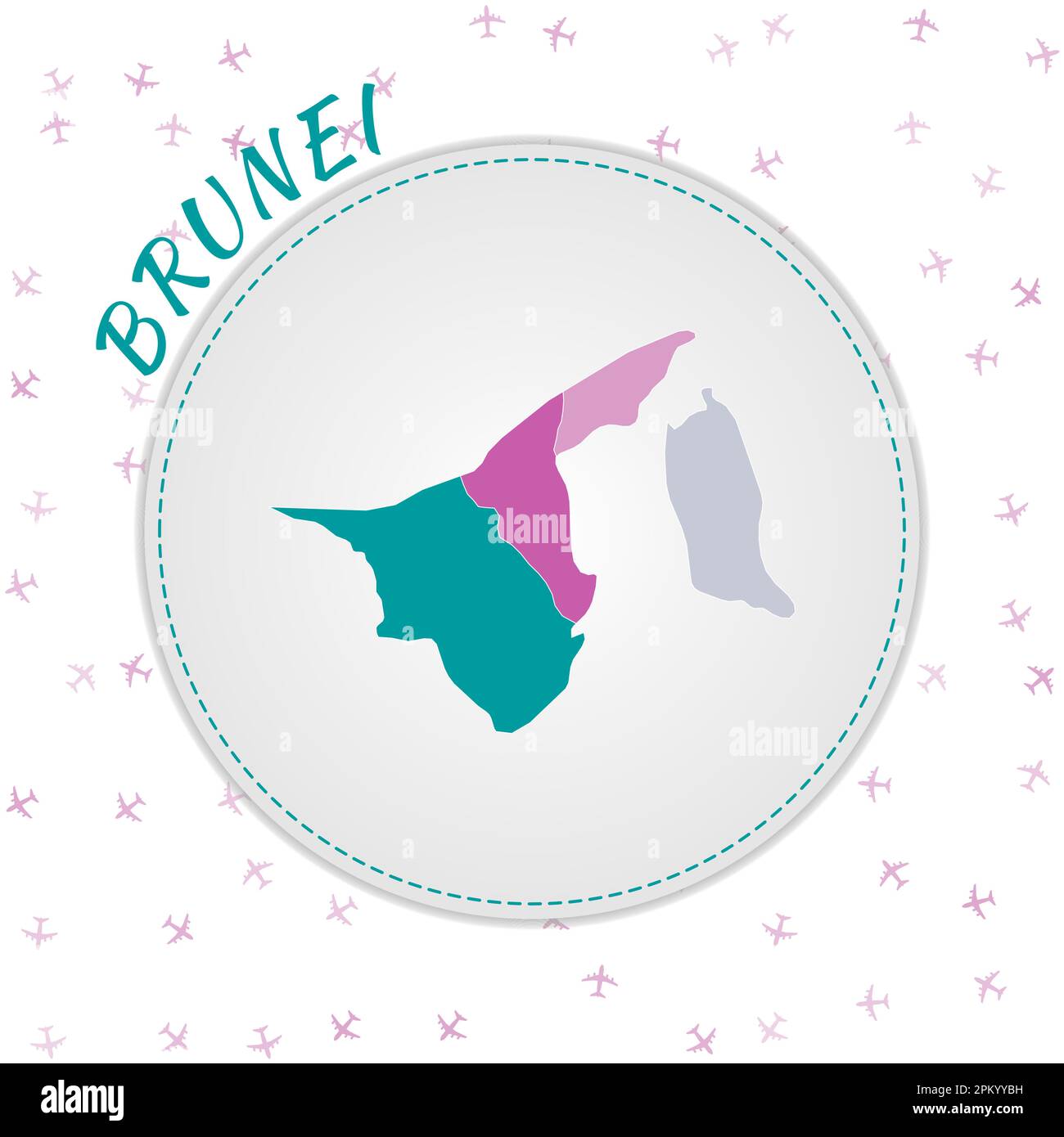 Brunei map design. Map of the country with regions in emerald-amethyst ...