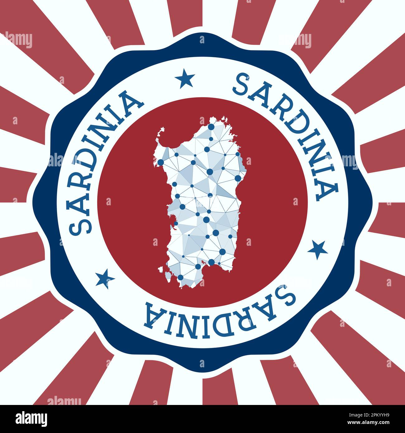 Sardinia Badge. Round logo of island with triangular mesh map and ...