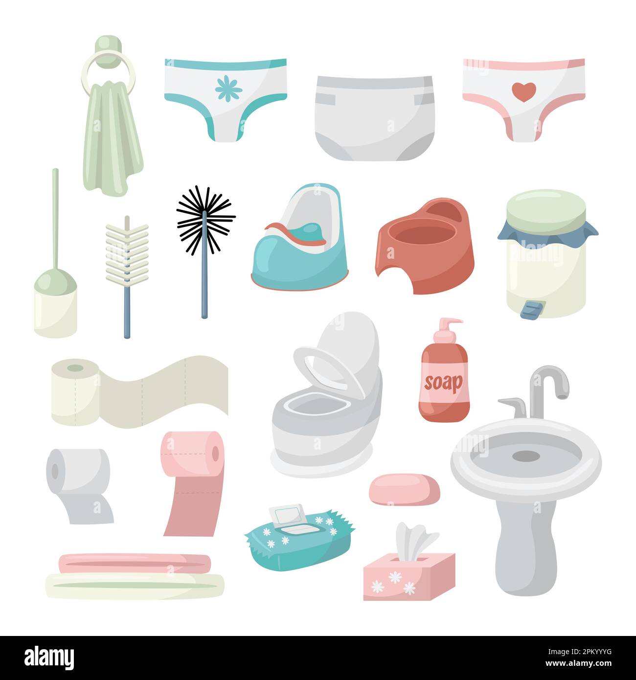 Toilet elements for children training vector illustrations set Stock ...