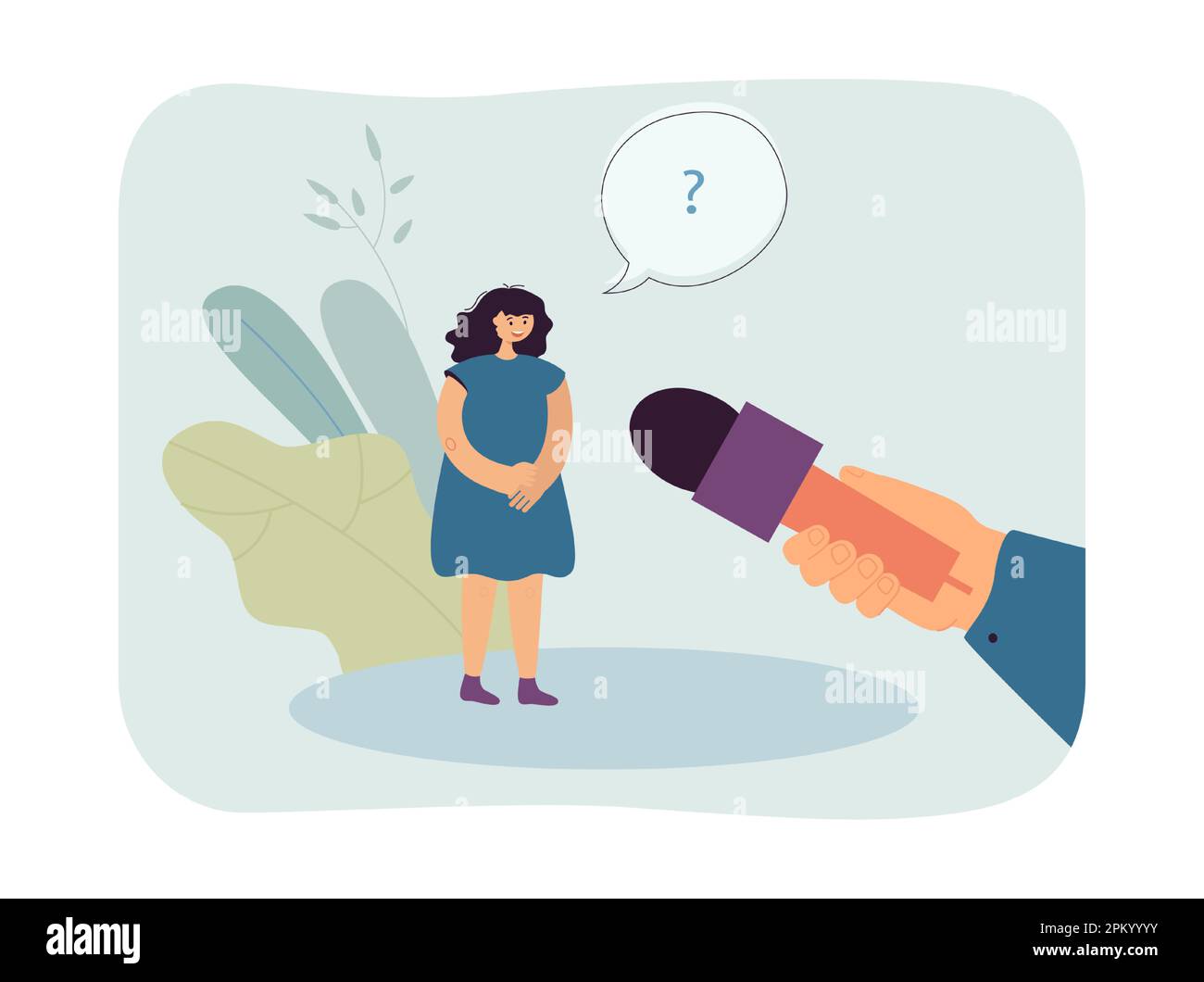 Girl with question mark above head speaking into microphone Stock ...