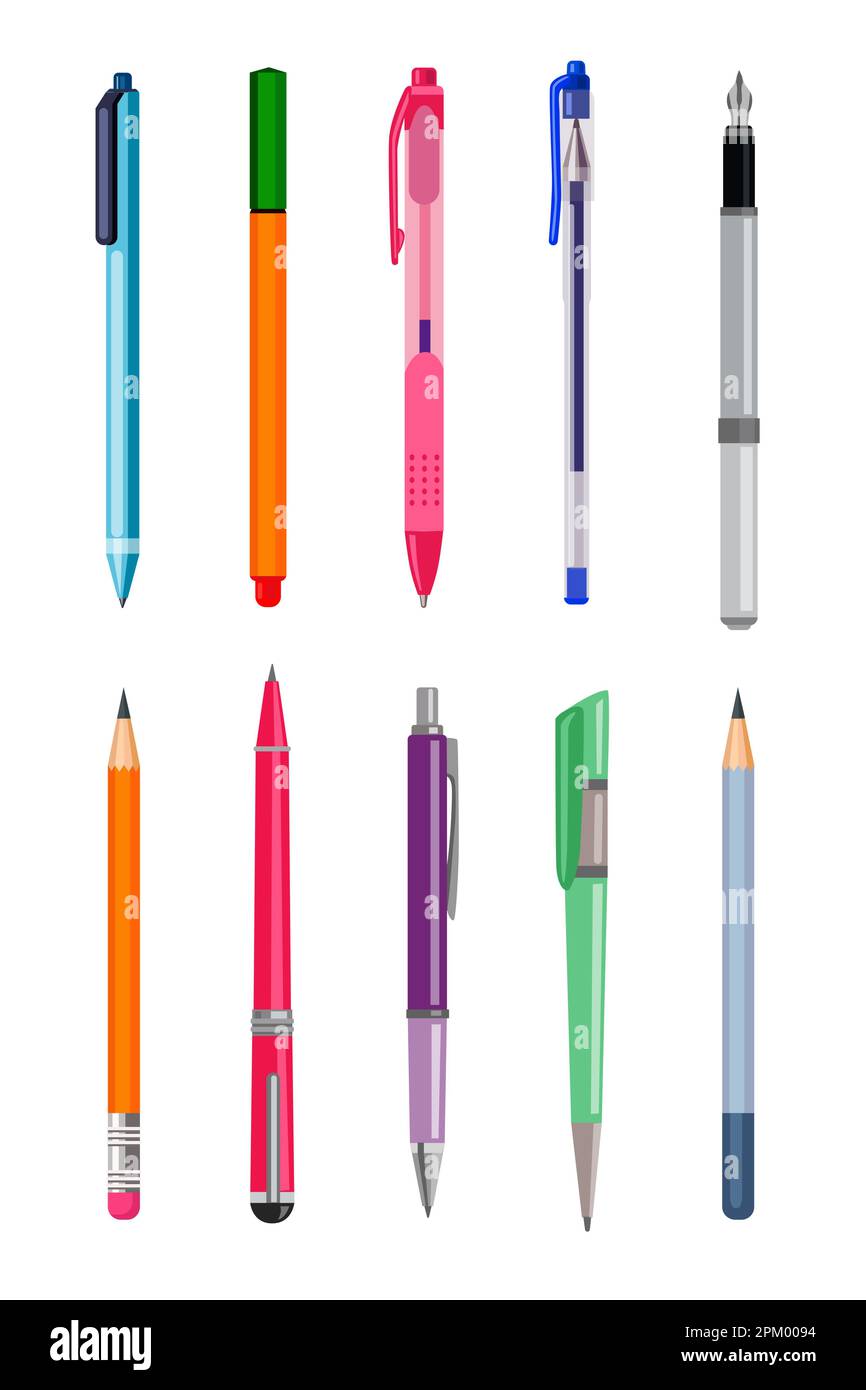 Pen and pencils cartoon illustration set Stock Vector Image & Art - Alamy