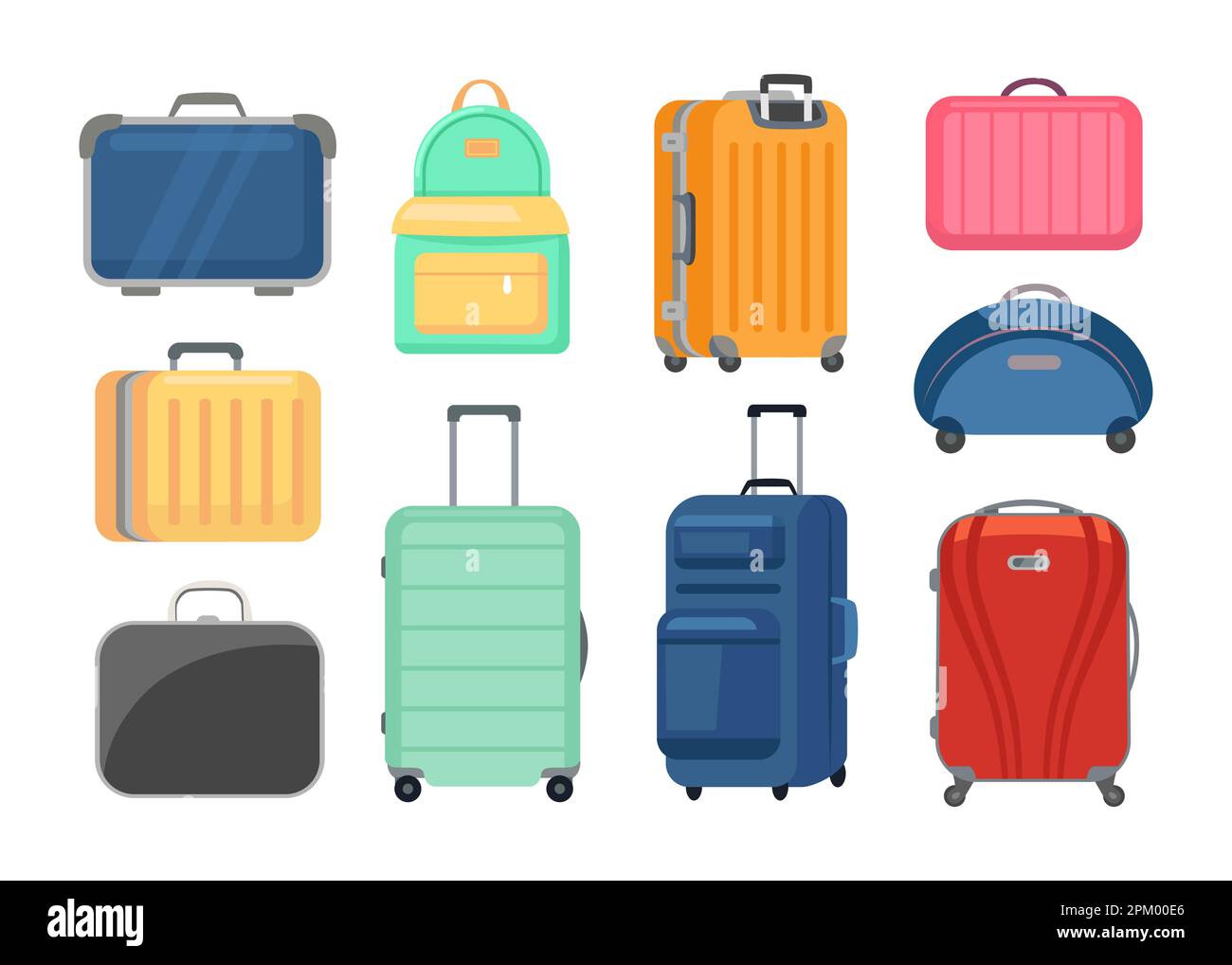 Colorful travel bags and suitcases cartoon illustration set Stock ...