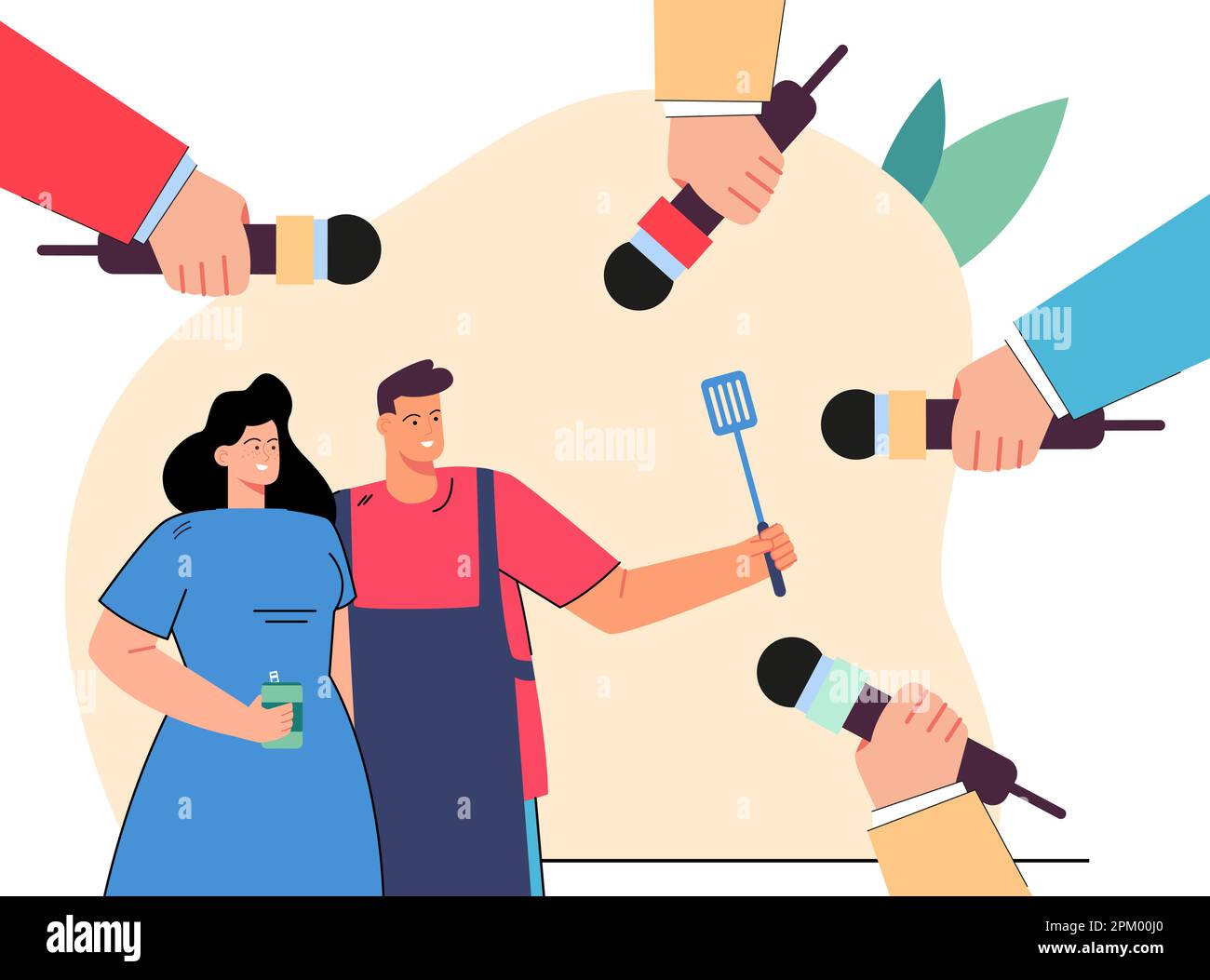 Hand pointing microphones at chef with wife Stock Vector Image & Art ...