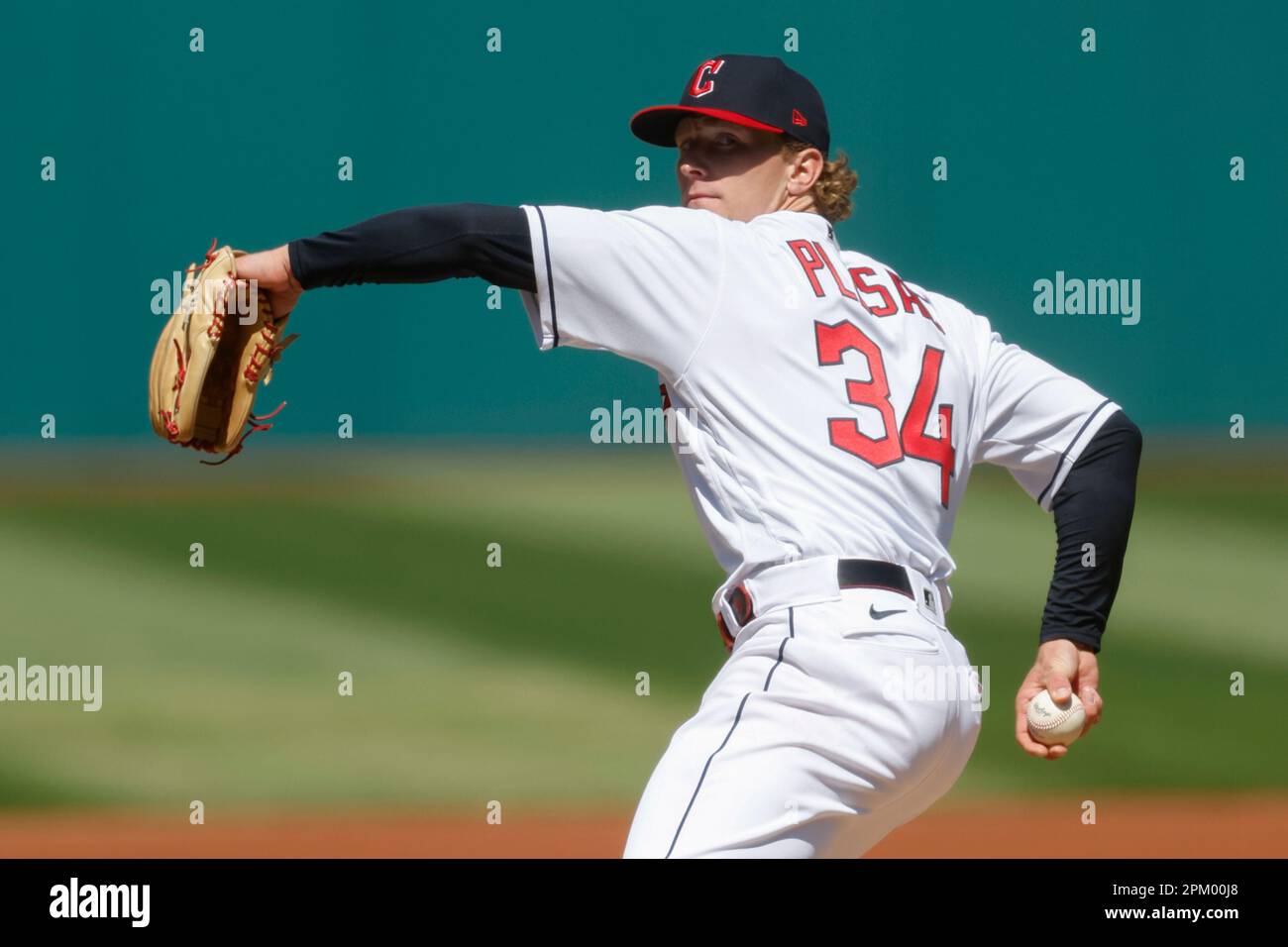 Cleveland Guardians starting pitcher Zach Plesac delivers against the ...