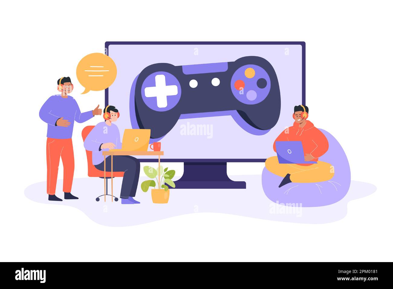 Men sitting and playing video game flat vector illustration Stock ...