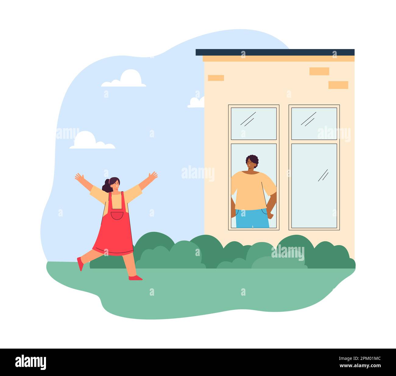 Happy kid running home from walk flat vector illustration Stock Vector ...