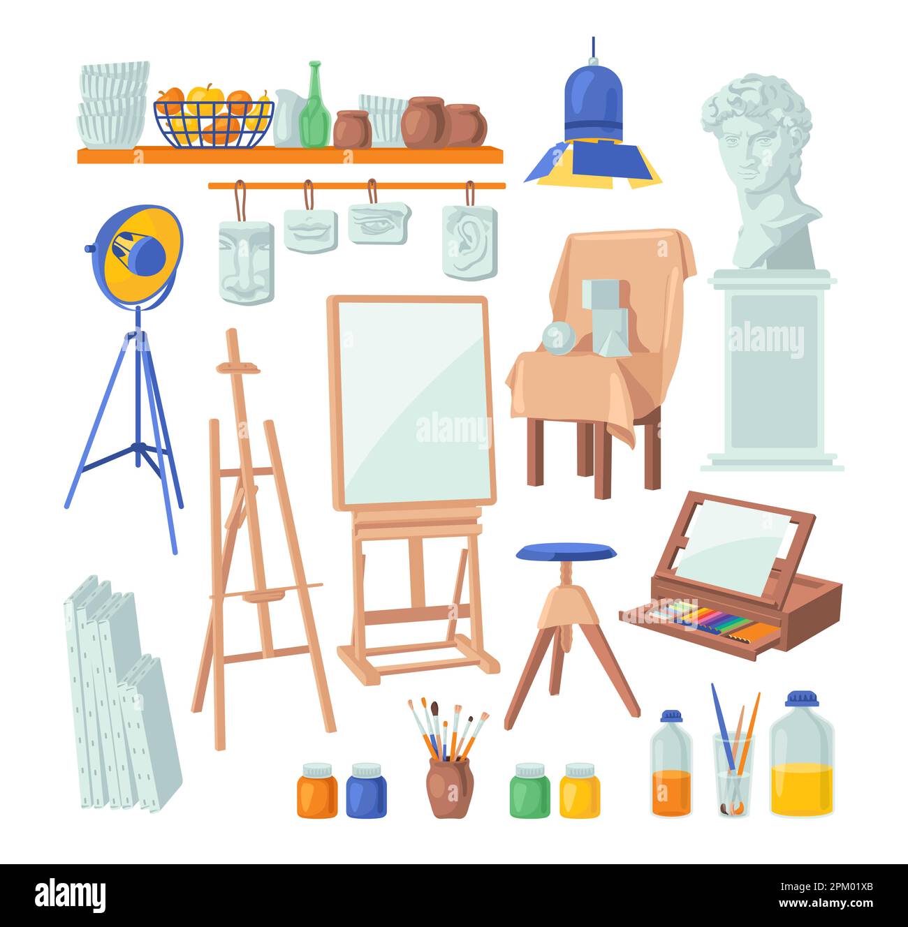 Furniture and tools for art studio vector illustrations set Stock ...