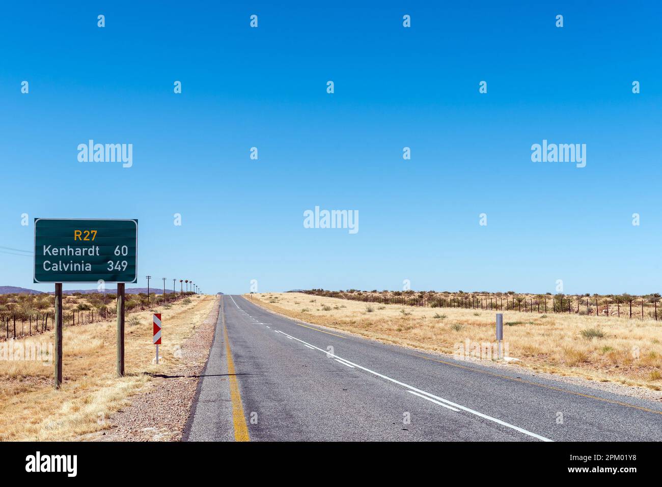 Distance sign on road R27 between Keimoes and Kenhardt in the Northern ...
