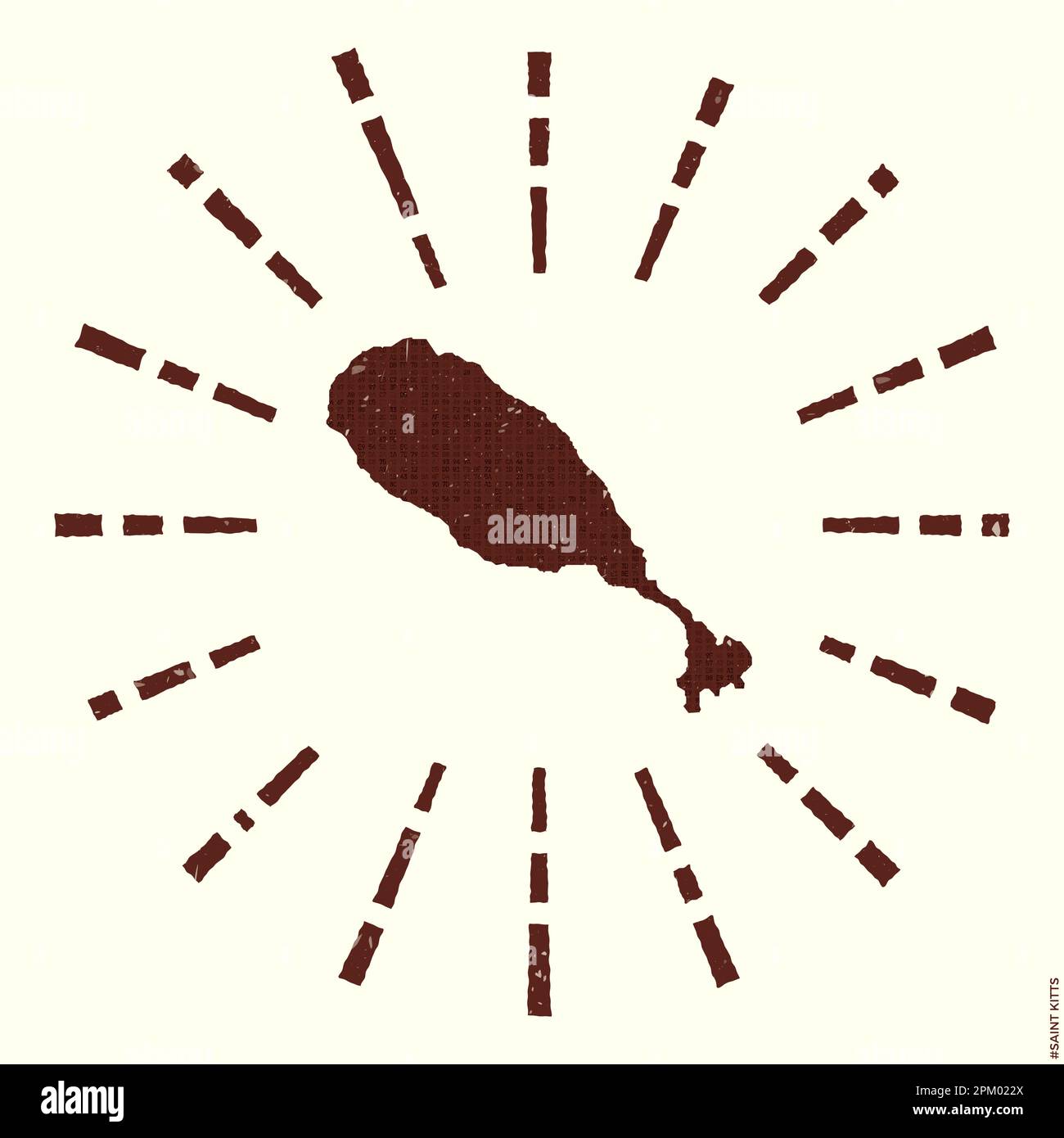 Saint Kitts Logo. Grunge sunburst poster with map of the island. Shape ...