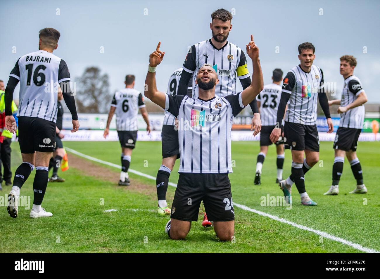 John Bostock #24 of Notts County praises god and celebrates his ...