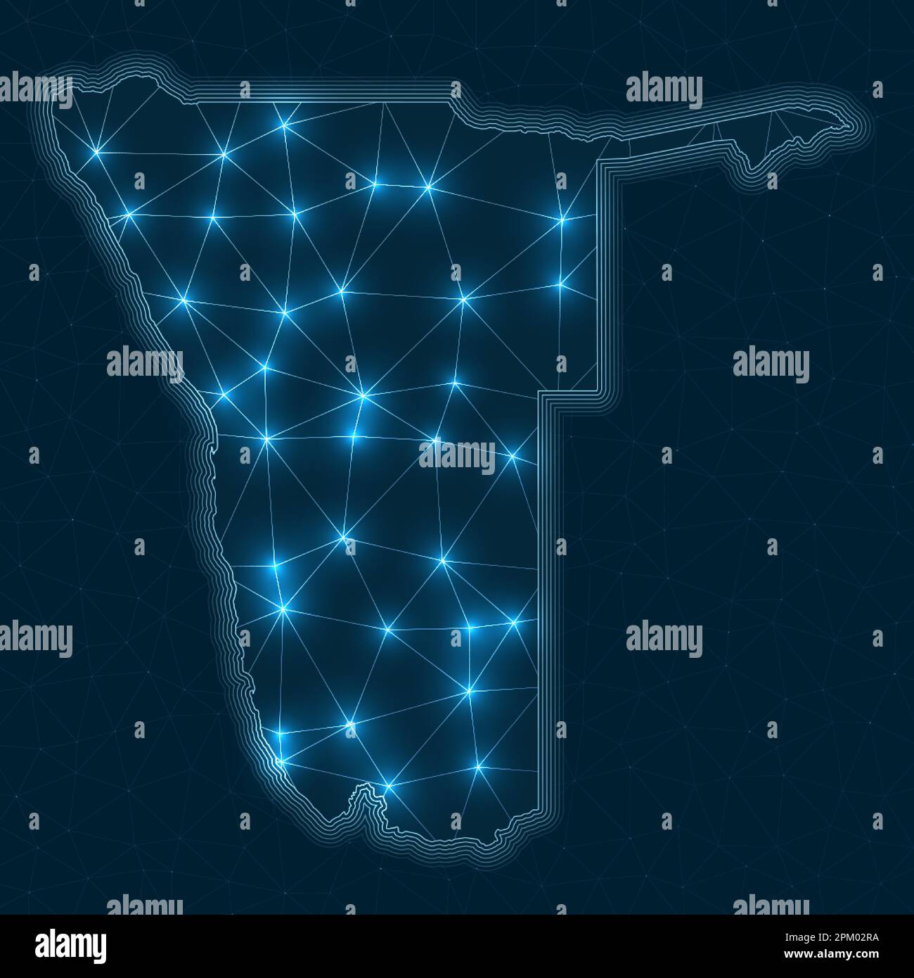 Namibia network map. Abstract geometric map of the country. Digital connections and ...