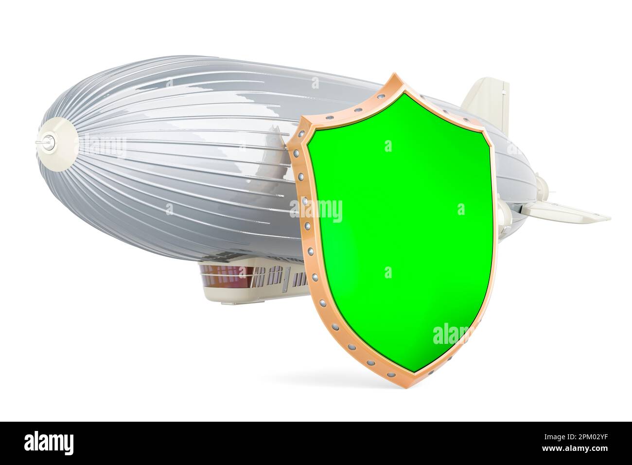 Airship or dirigible balloon with shield, 3D rendering isolated on white background Stock Photo ...