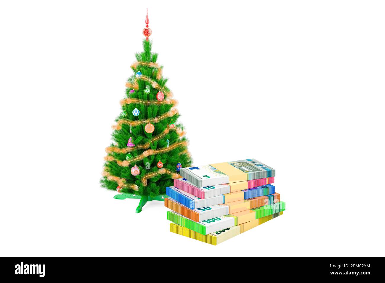 Christmas tree with euro packs. Christmas shopping concept, 3D ...