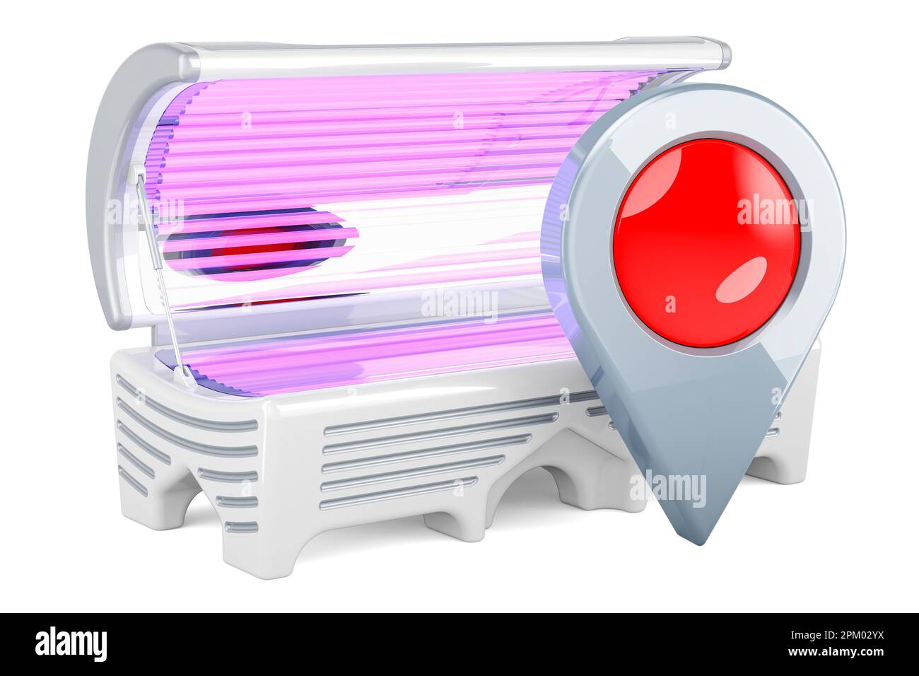 Tanning Bed with map pointer, 3D rendering isolated on white background ...