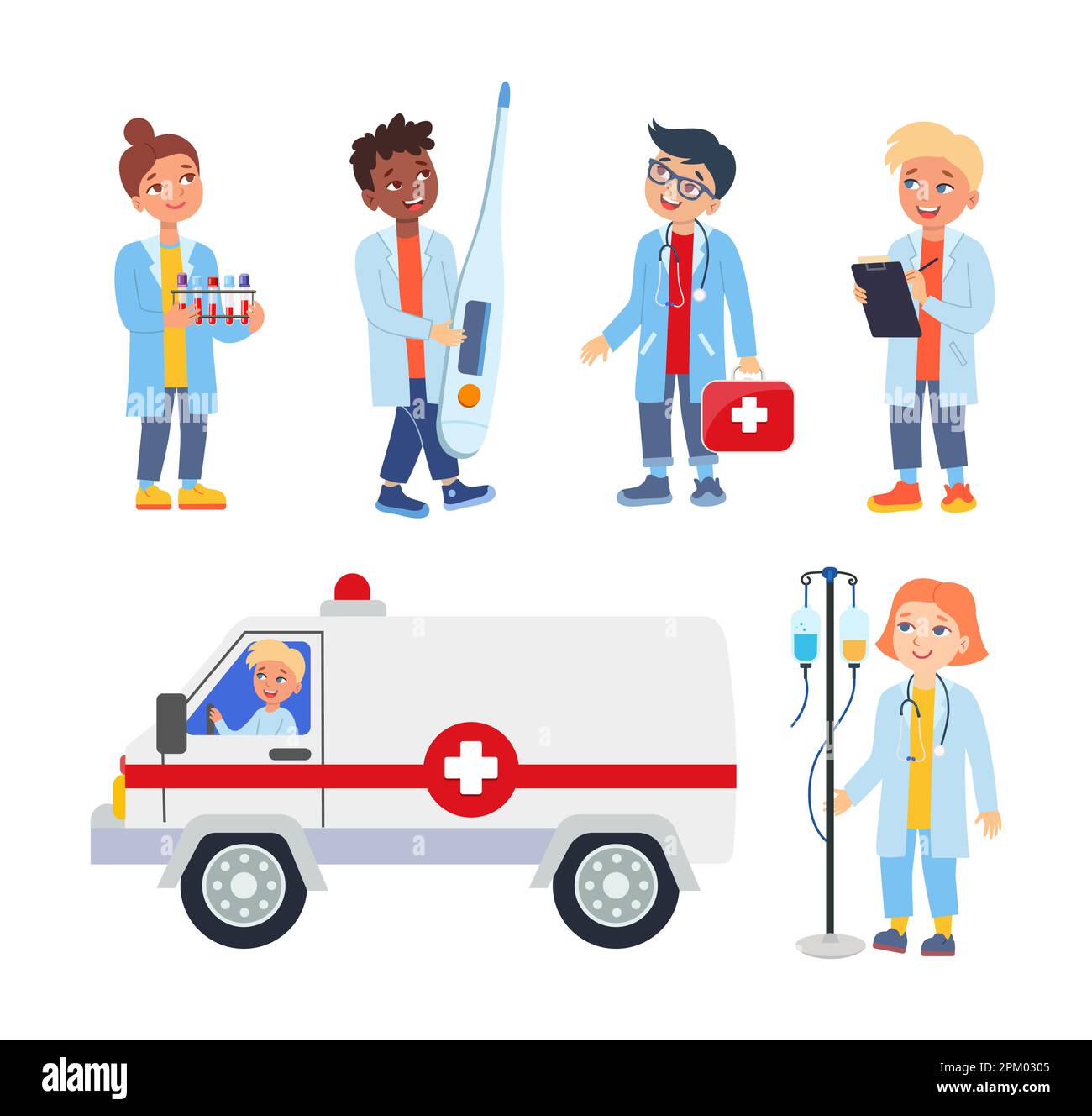 Kids doctors and nurses with medical equipment set Stock Vector Image ...