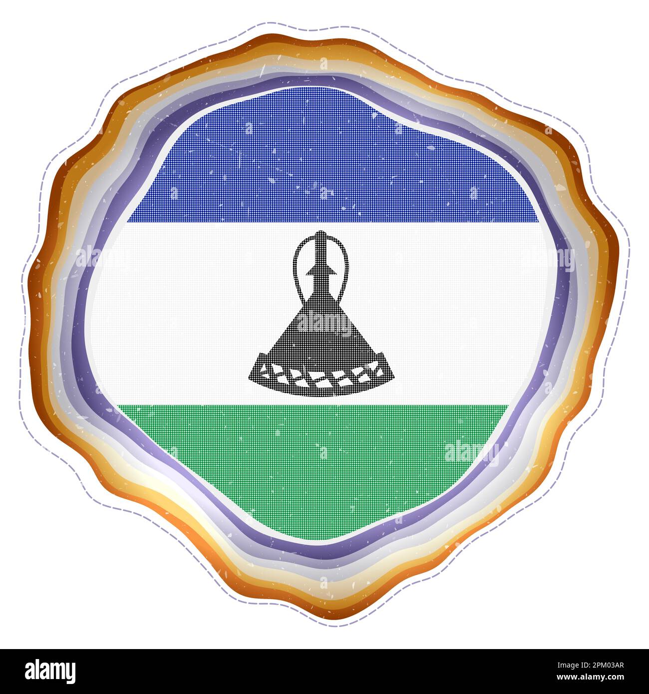 Lesotho flag in frame. Badge of the country. Layered circular sign ...