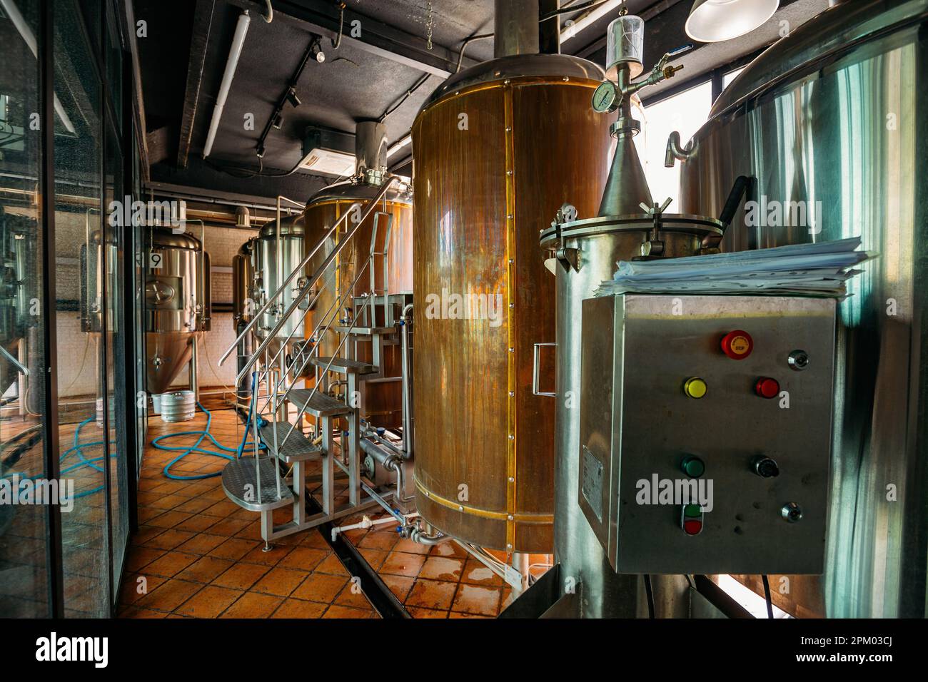 Craft beer production line in private microbrewery Stock Photo - Alamy